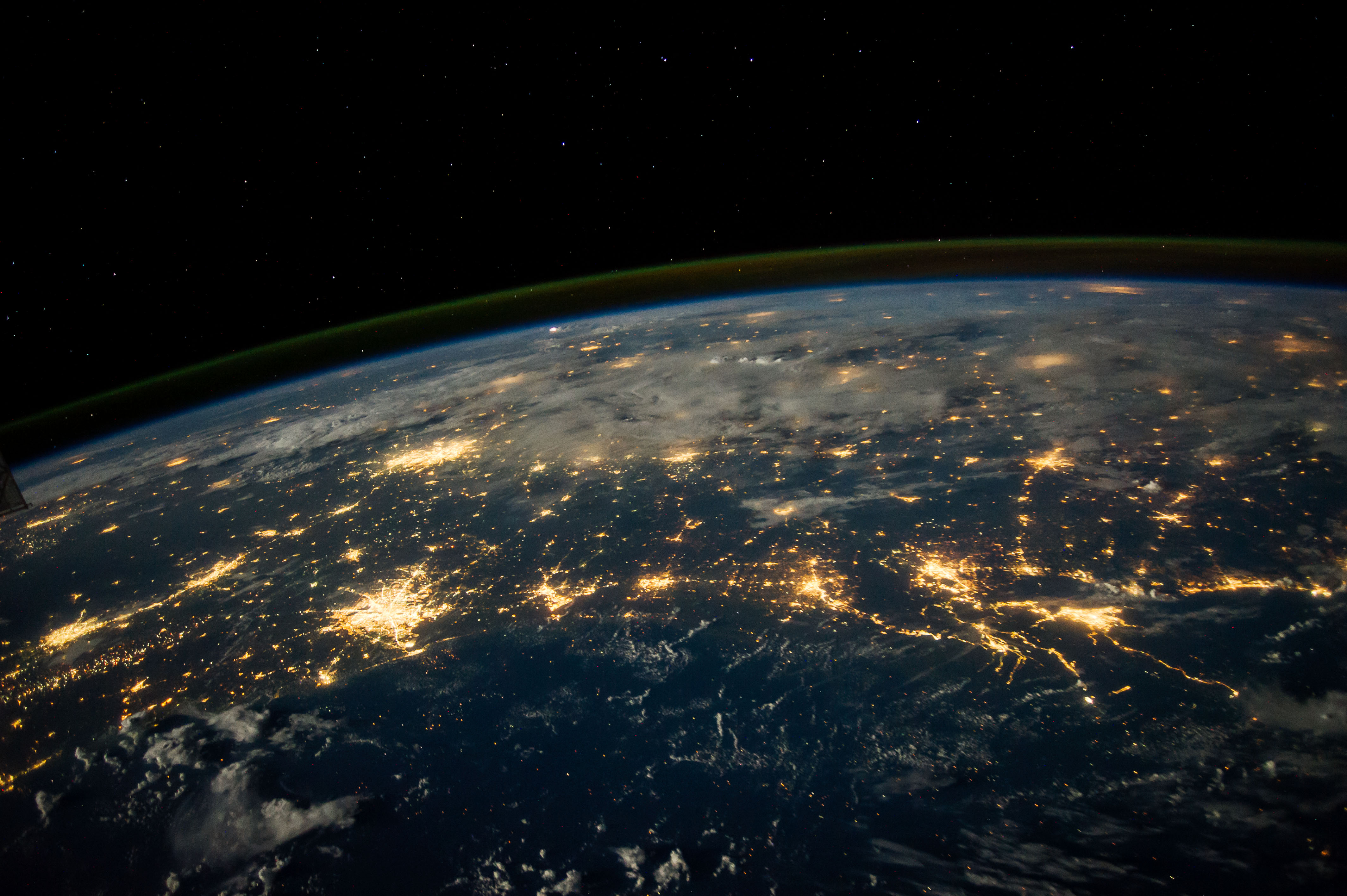 Planet Earth Seen From Space Aerial View Of Night Lights Stock Photo ...